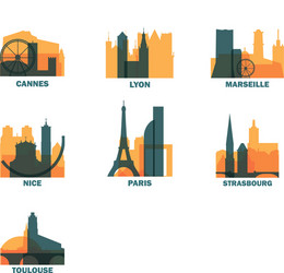 France cities icons set skyline logo pack Vector Image