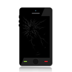Broken black phone with cracked damage touchscreen