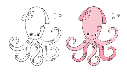 Coloring book octopus for kids Royalty Free Vector Image