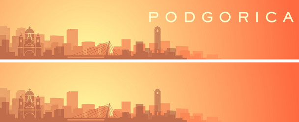 Podgorica multiple color gradient skyline banner Vector Image