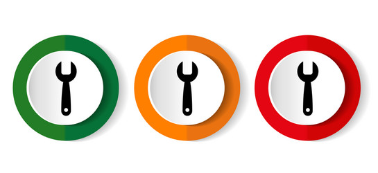 Tool icon set flat design wrench buttons Vector Image