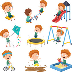 Cartoon kids with different hobbies on a white bac