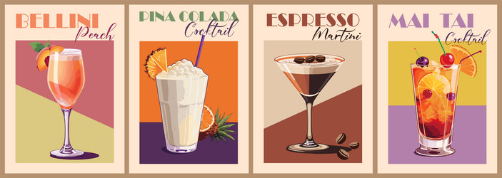 Cocktails retro poster prints art set Royalty Free Vector