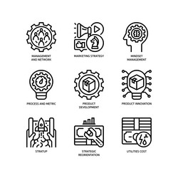 Business model infographics linear elements set Vector Image