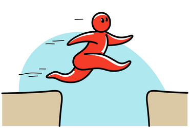 Funny cartoon man jumping though gap flat style Vector Image