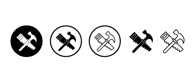 Hand saw and hammer icon set carpentry woodwork Vector Image