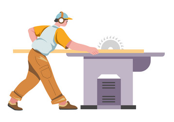 A young carpenter holding saw and wood Royalty Free Vector