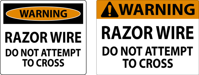 Warning sign razor wire in use will cause bodily Vector Image