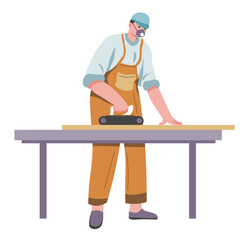 Carpenter working with wood woodworker males Vector Image
