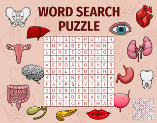 Human bones word search puzzle game worksheet Vector Image