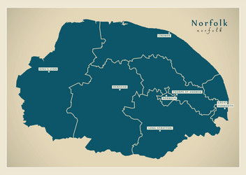 Modern map - norfolk county with district labels Vector Image