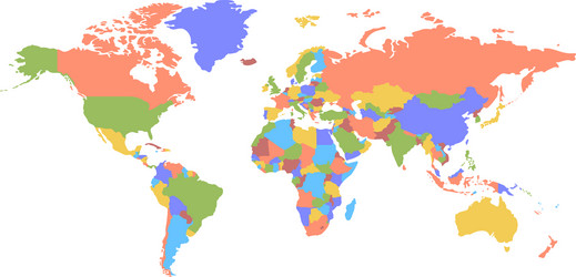 Color world map with names countries Royalty Free Vector