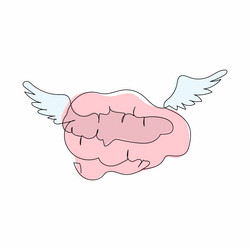 Single continuous line drawing flying brain Vector Image