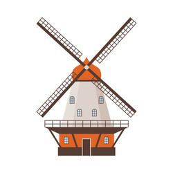 Vintage dutch windmill with big vanes flat cartoon