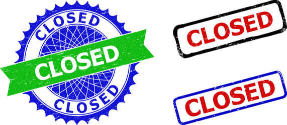 Close rosette and rectangle bicolor badges Vector Image