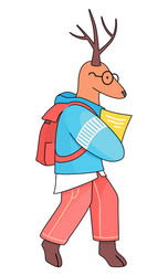 Funny cartoon animal student a smart deer Vector Image