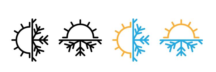 Hot and cold temperature icon set sun cool Vector Image
