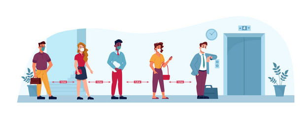 People ceeping distance in queue Royalty Free Vector Image