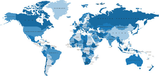 Color world map with names countries Royalty Free Vector