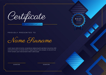 Blue and gold certificate of achievement template Vector Image