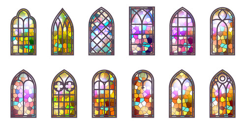 Church windows cartoon set icon isolated Vector Image