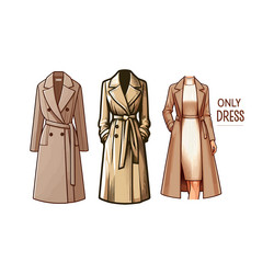 Color set girls overcoat dress drawing technical Vector Image