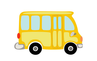 Cartoon compact yellow school bus with big windows
