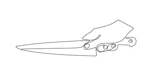 Line drawing and the hand is holding the knife Vector Image
