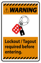 Warning sign lockout tagout required before Vector Image