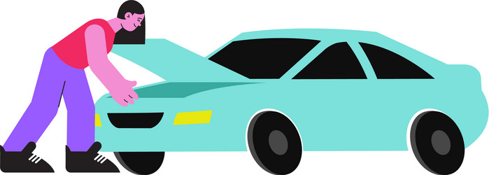 Long haired brunette woman driving red sedan car Vector Image