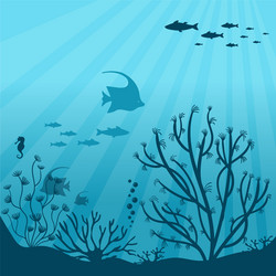 Marine underwater life silhouette coral reef Vector Image