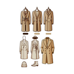 Color set girls overcoat dress drawing technical Vector Image