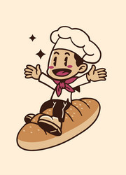 Cartoon baker mascot character vintage retro Vector Image