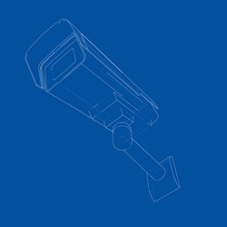 Cctv security camera outline drawing on blueprint Vector Image