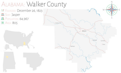 Map of walker county in alabama usa Royalty Free Vector