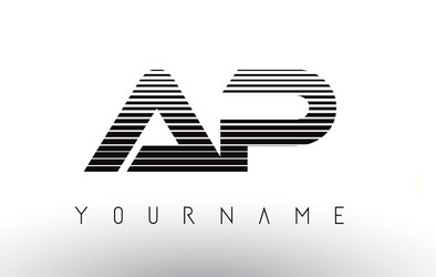 Ap black and white horizontal stripes letter logo Vector Image
