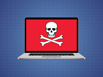 Scan computer virus with red skull and pc Vector Image