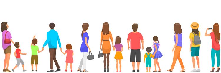 Group of people during walk back view parents Vector Image