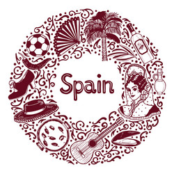 Round composition with spanish symbols in hand Vector Image