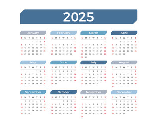 2025 Calendar - Weekly View Royalty Free Vector Image