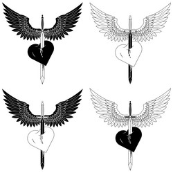 Winged medieval sword piercing a heart Royalty Free Vector