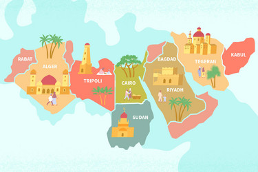 Middle east countries map in cartoon style Vector Image
