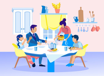 Having breakfast together 2d isolated Royalty Free Vector
