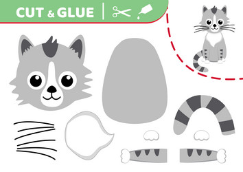 Kitten cut and glue cat application work paper Vector Image