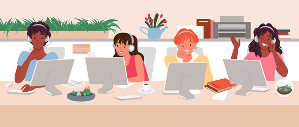 Call center operators work together Royalty Free Vector