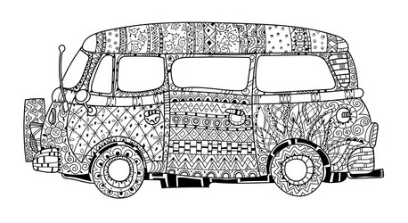 Hand drawn doodle outline surf bus volkswagen Vector Image