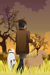 Cartoon hunter with rifle and hunting dog Vector Image