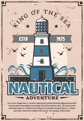 Nautical retro poster with lighthouse mountains Vector Image