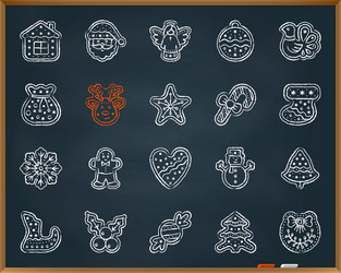 Gingerbread charcoal draw line icons set Vector Image