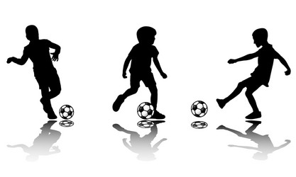 Kids playing soccer silhouettes Royalty Free Vector Image